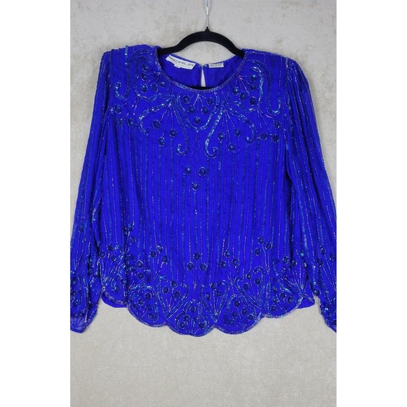 Scala | Tops | Vintage Scala Womens Beaded Silk Blouse Art Deco Party ...